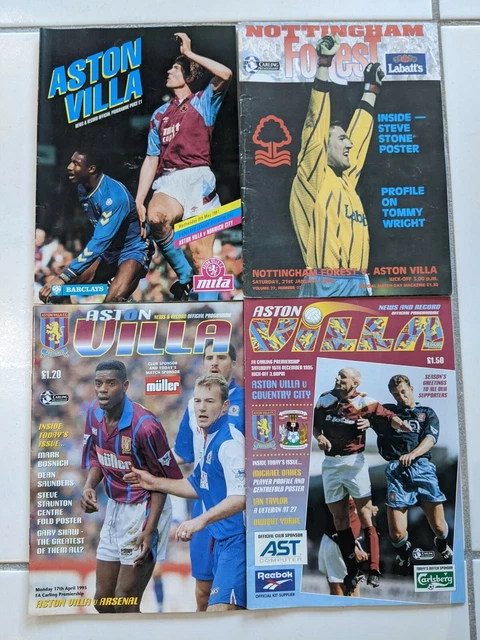 4 ASTON VILLA Football Club Match Programmes 1990-1991, 1994-1995, 1995 ...