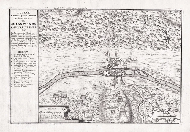PARIS PLAN DE Ville Roman Antiquité Map Carte Gravure de Fer 1724 EUR ...