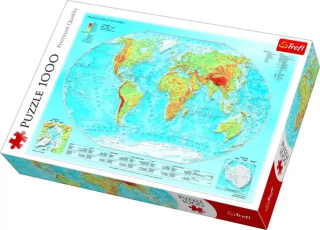 TREFL 1000 PIECE Adult Large Physical Map Of The World Jigsaw Puzzle ...