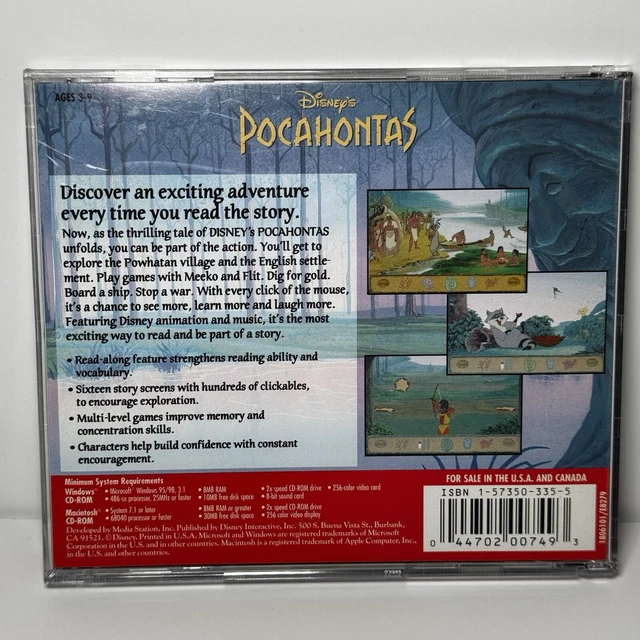 1995 DISNEY'S POCAHONTAS Animated Storybook CD-ROM Disney Inter Active ...