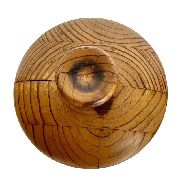 VINTAGE SEGMENTED LATHE Turned Wooden Pedestal Dish/Box w Lid, Great ...
