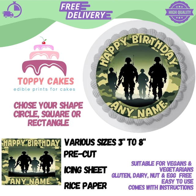 ARMY MILITARY CUSTOM Birthday Cake Topper Edible Icing/Rice circle ...