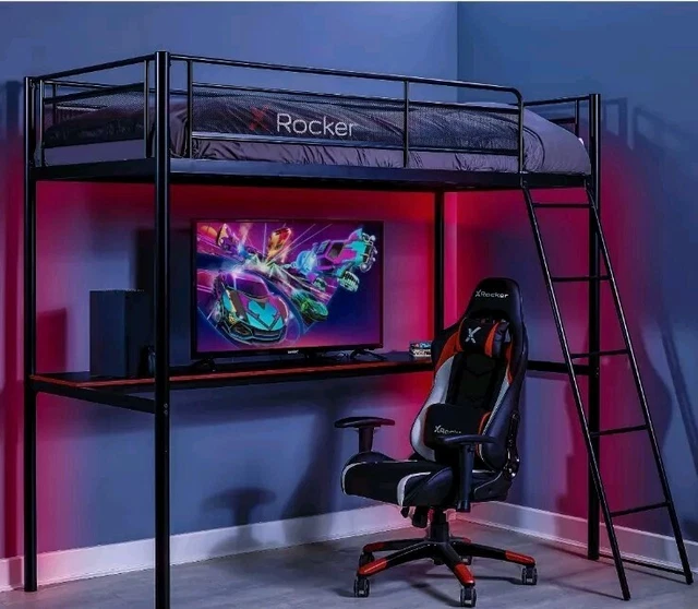X ROCKER HQ Gaming Bunk Bed with Large Desk Kids Loft High Sleeper 3ft ...