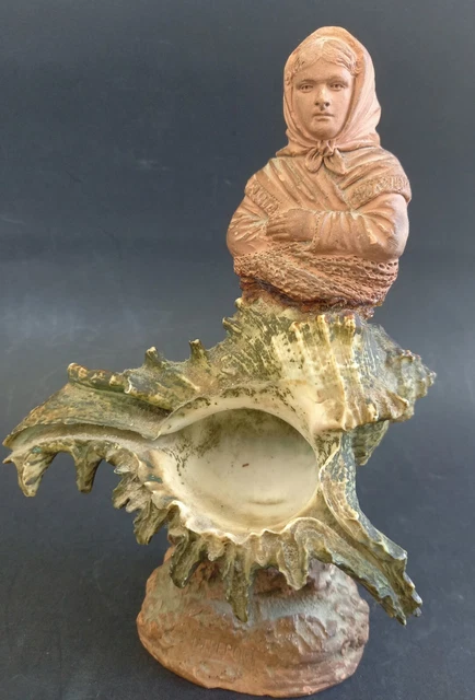 BUSTE FEMME TERRE Cuite Coquillage Treport Signé Style Adrien Graillon ...
