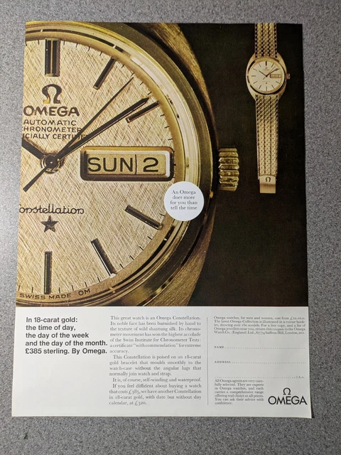 OMEGA CONSTELLATION GOLD Watch 1969 Paper Magazine Advert Original ...