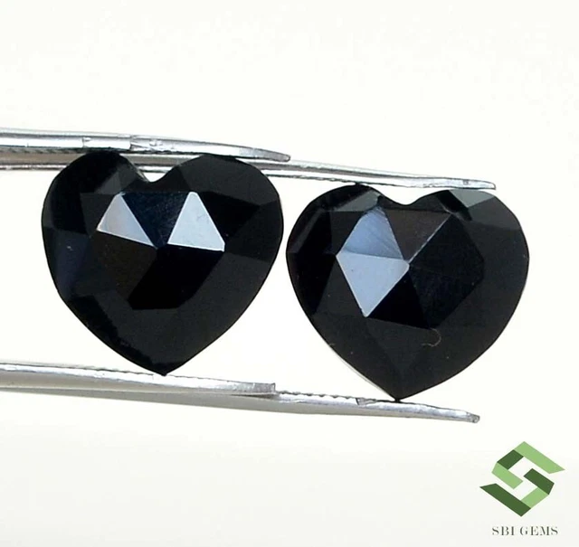 12X12 MM NATUREL Onyx Noir Forme Coeur Coupe Paire 6.41 Carats à ...
