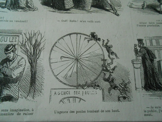 GRAVURE 1869 - Caricature Vignettes L'Agence des Poules Un Herboriste ... GRAVURE 1869 - Caricature Vignettes L'Agence des Poules Un Herboriste ...