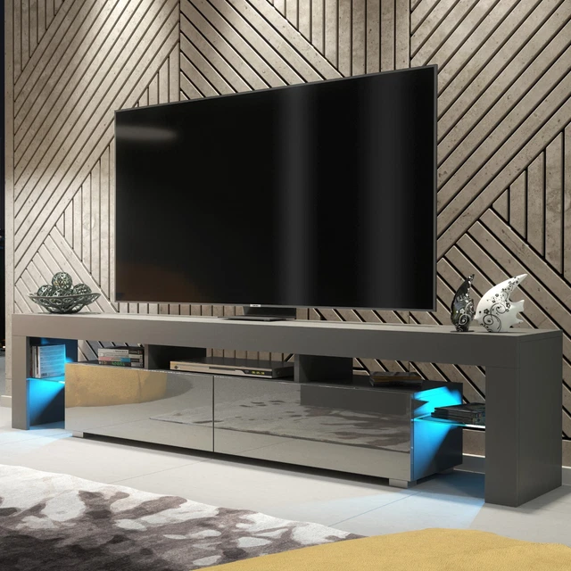 MODERN 200CM TV Unit | Grey Cabinet Stand | High Gloss Doors | Free LED ...