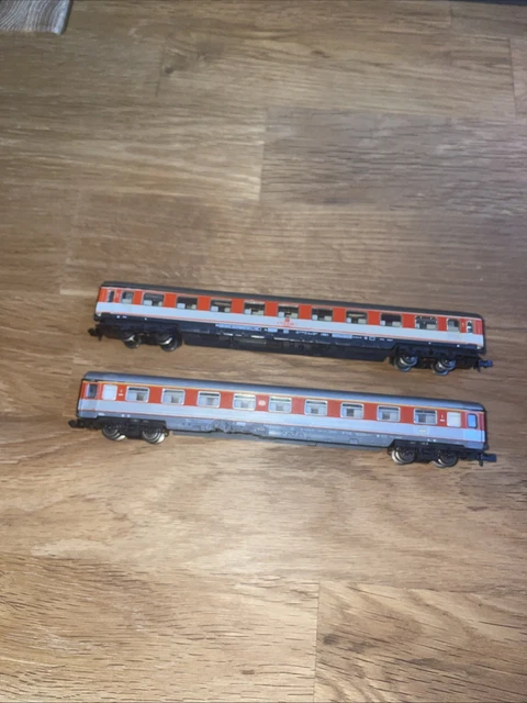 FLEISCHMANN N GAUGE DB 2-PASSENGER Coaches 1st & 2nd Class Internal Lighting VGC £31.83 ...
