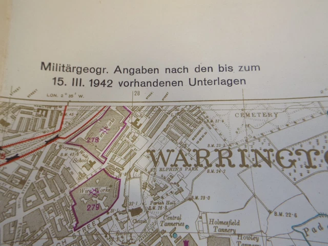 WW2 GERMAN LUFTWAFFE AERIAL BOMBING TARGET MAP OF WARRINGTON. SECTION ...