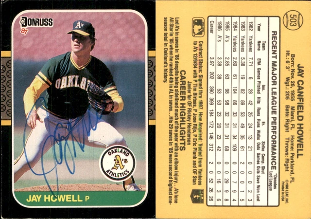 CARTE JAY HOWELL signée 1987 Donruss #503 Oakland Athletics Auto AU EUR ...