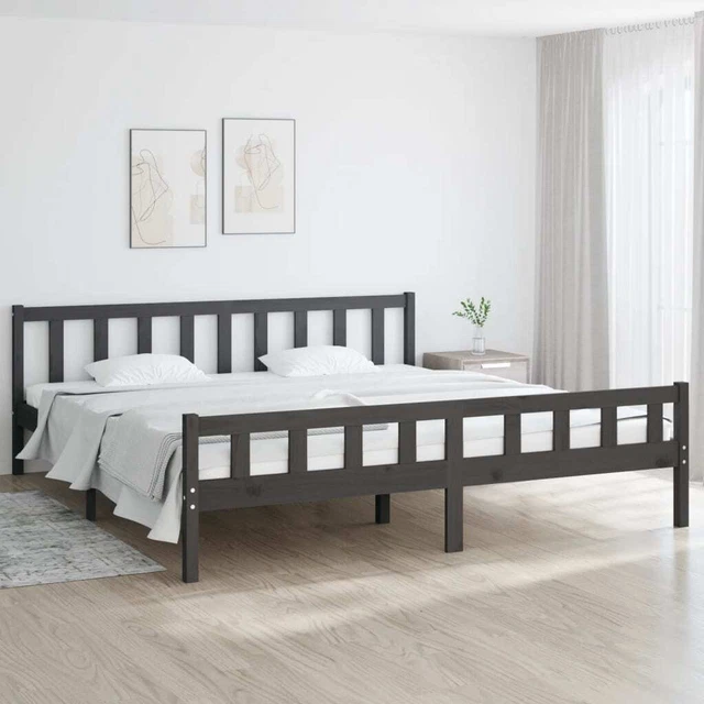 VIDAXL BED FRAME Grey Solid Wood 200x200 cm UK NEW £133.87 - PicClick UK