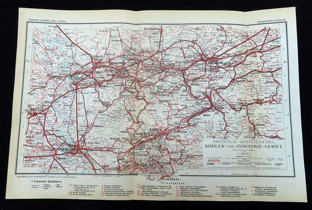RAILWAY MAP OF German Essen Dortmund Dusseldorf Rail Plan Antique ...