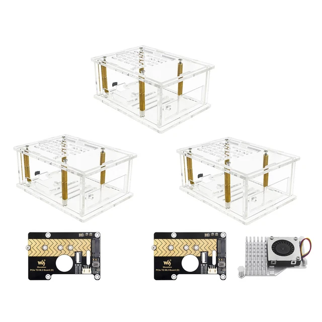 RASPBERRY PI 5 PCI-E to M.2 Adapter Board Acrylic Box Adapter Case With ...