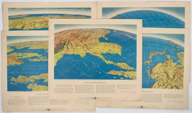 WORLD WAR II MAPS / Five WWII Bird's-eye View Maps including the ...