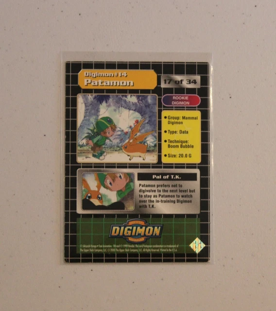 BANDAI DIGIMON COLLECTIBLE Cards Patamon Foil 17/34 Animated Series 1 ...