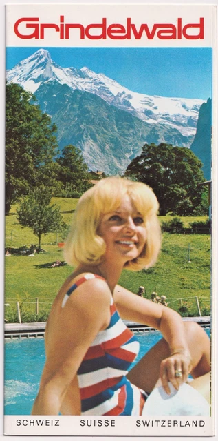 VINTAGE 1960S GRINDELWALD Switzerland Travel Brochure Map Ski Resort ...