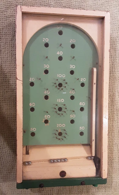 VINTAGE BAGATELLE TABLE Top Wooden Pinball Game With Ball Bearings $7. ...