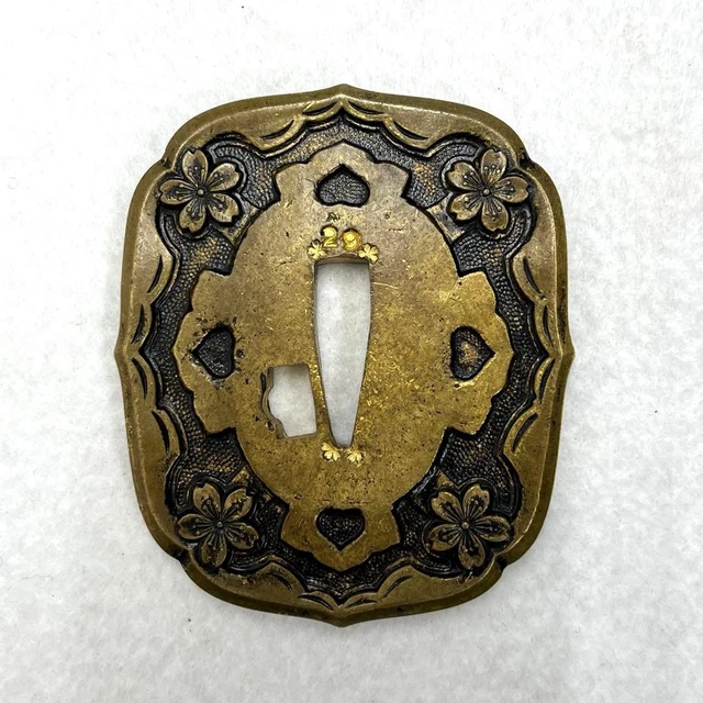 RARE SWORD TSUBA Flower Pattern Metal Guard Floral Motif T1222876 Rare ...