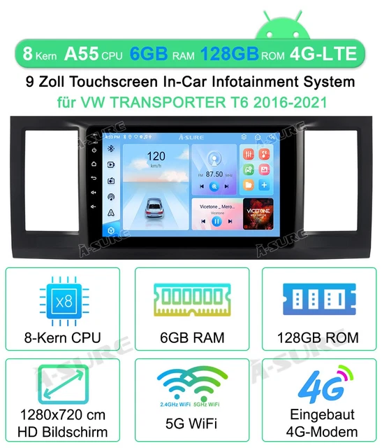 DAB+ 6+128G ANDROID 14 Autoradio WiFi Carplay Kam Für VW T6 Transporter ...