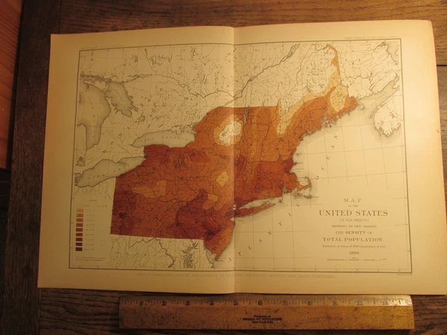 ANTIQUE EPHEMERA 1880 Map of the United States Total Population Density ...