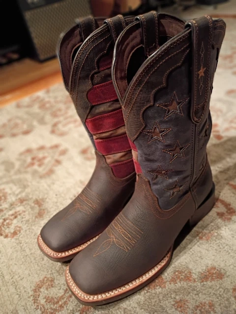 DURANGO REBEL PRO Vintage Flag Brown Leather S Toe Cowboy Boots Ddb0303 ...