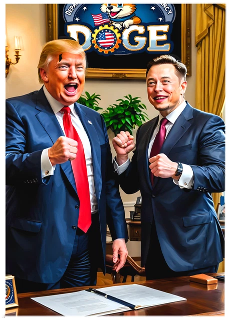 DONALD J TRUMP & ELON MUSK - DOGE * 4" Vinyl Sticker Decal * Laptop ...