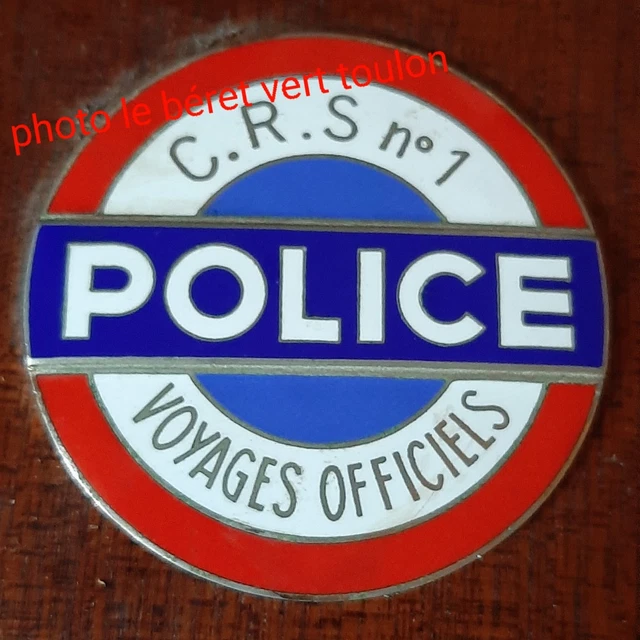 RARE PLAQUE ÉMAIL Police Badge 1968 CRS N° 1 VOYAGES OFFICIELS GSPR VO ...