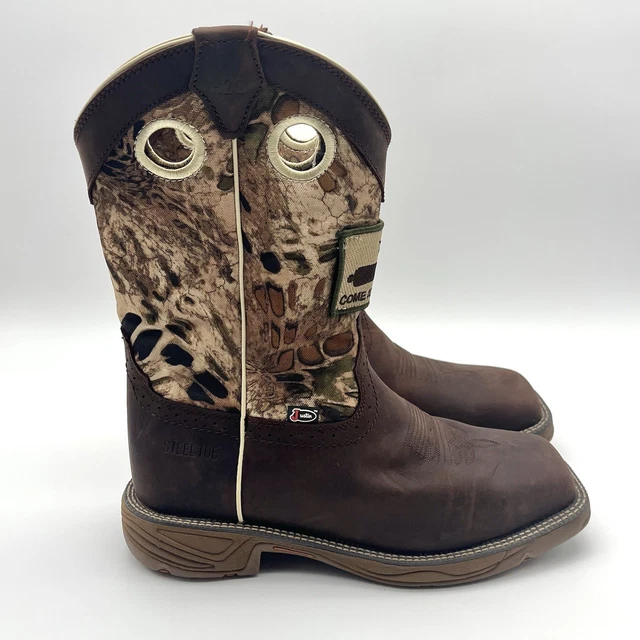 JUSTIN STAMPEDE STEEL Toe Grizzly Brown Work Boots Men’s Sz 9.5 EE ...