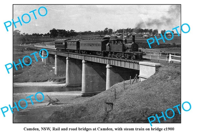 OLD LARGE PHOTO CAMDEN NSW STEAM TRAIN & RAILWAY BRIDGE c1900 $9.35 ...