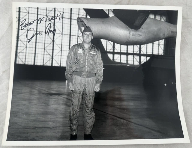 VINTAGE GLOSSY PHOTO Edwards AFB Signed USAF Test Pilot Jim Ang ...