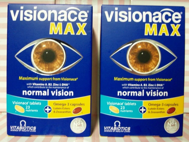 2 X VITABIOTICS Visionace Max Omega-3 & Lutein Esters Caps Tablets 56 ...