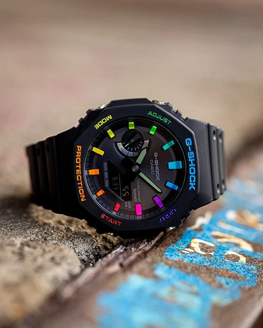 MONTRE-BRACELET CASIO G-SHOCK solaire arc-en-ciel noire Casioak ga ...