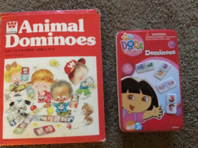 DORA THE EXPLORER Dominoes Game With Vintage MB ANIMAL Dominoes Game ...