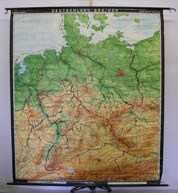 CARTE MURALE D'ÉCOLE carte murale carte Allemagne RFA RDA Germany map ...