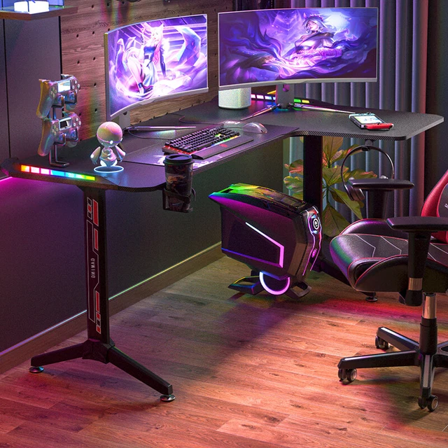 XXXL LARGE CORNER Gaming Desk L Shape Gamer Computer Table RGB LED ...