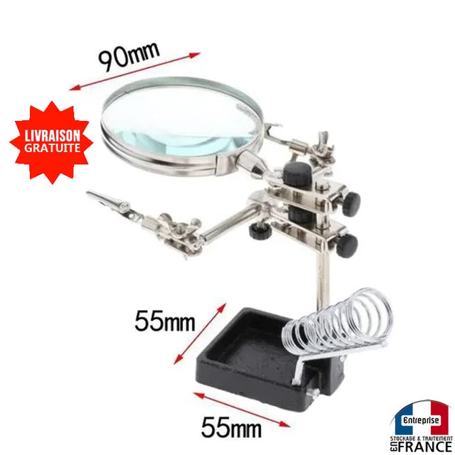 LOUPE AVEC PINCE bras articulé sur support station socle fer à souder ...