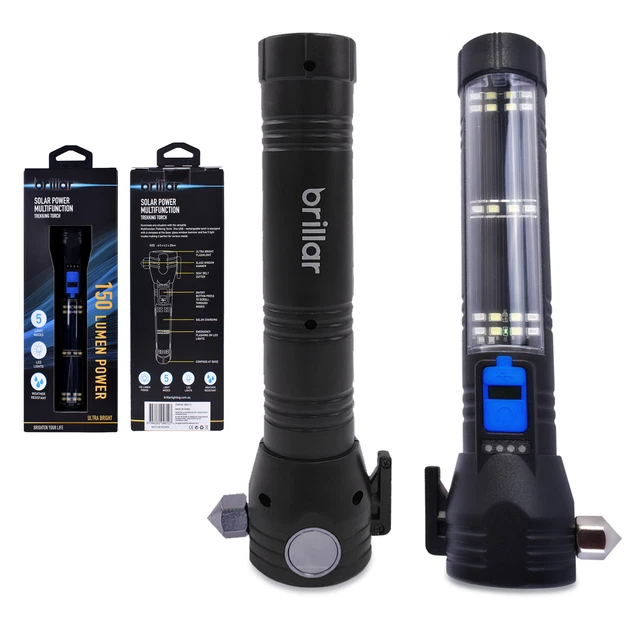 BRILLAR RECHARGEABLE FLASHLIGHT Solar Power Handheld Torches with ...