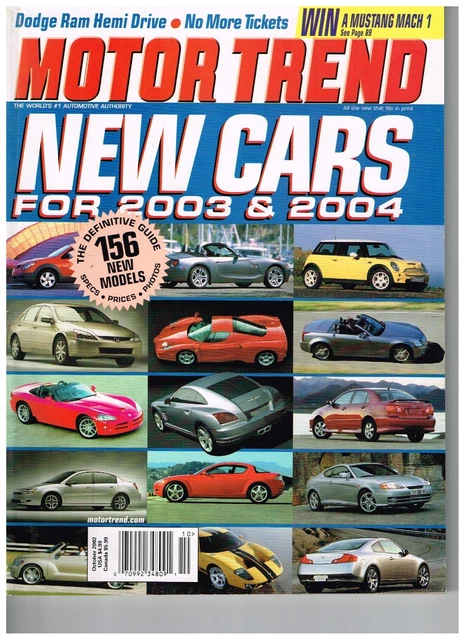 MOTOR TREND OCTOBER 2002-Dodge Ram Hemi-New 156 Models Cars For 2003 ...