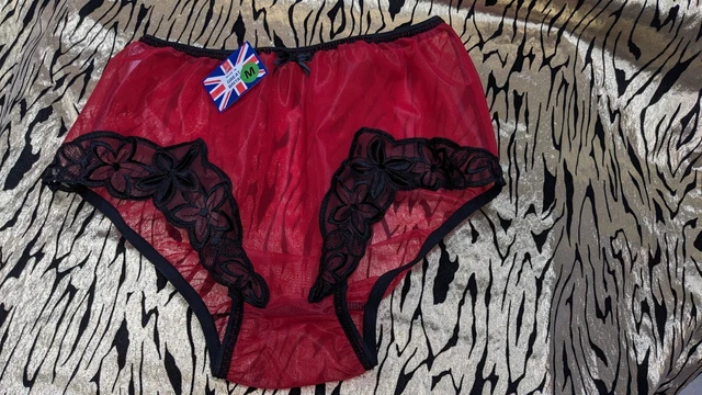 ULTRA FEMININE BLACK/RED Chiffon Nylon Full Cut Panties Size 38"/44 ...
