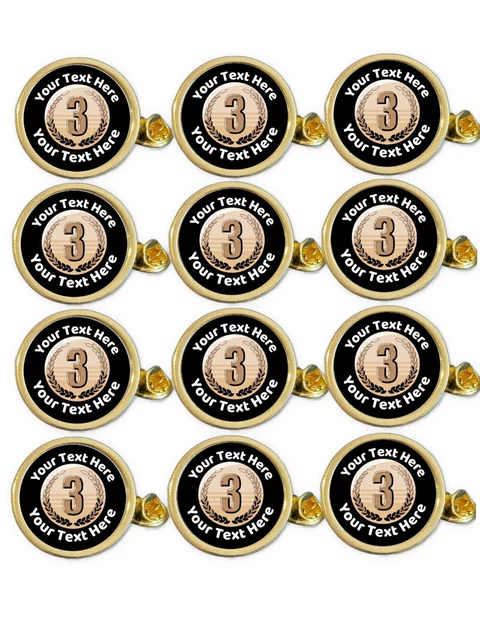 12 X DISTINTIVI Badge Badge Placcati Oro Numero 3 Personalizzati (3 ...