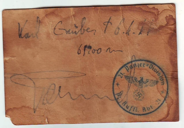 GUERRE DE 40 Tres Rare Signature du MARECHAL ROMMEL sur carte de avril ...