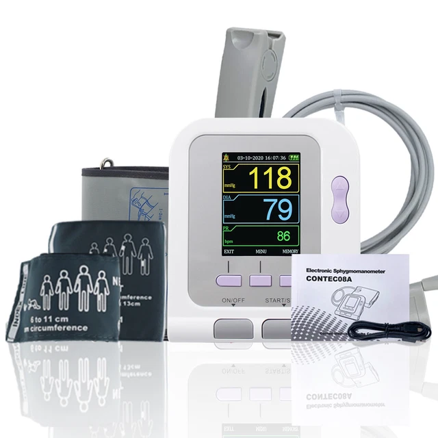 US BLOOD PRESSURE Monitor Upper Arm NIBP Machine 4 Cuffs +SpO2 probe ...