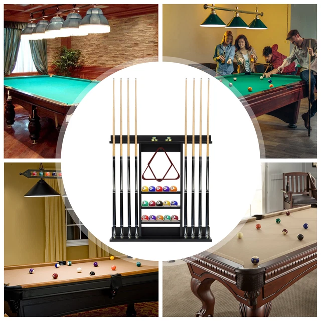 8 POOL CUE Rack Oak Wood Billiard Pool Stick Holder Organizer Wall ...
