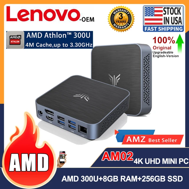 LENOVO OEM 4K UHD Mini PC Windows 11 Pro AMD 300U 8GB DDR4 256GB SSD ...
