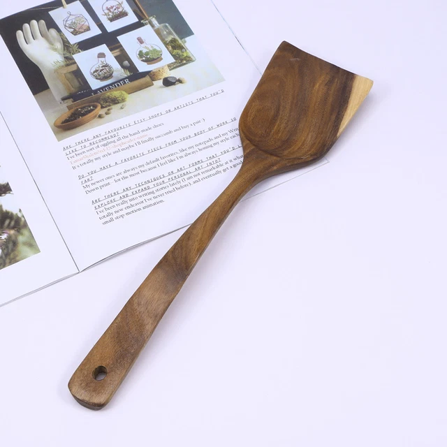 WOOD KITCHEN GADGET Flat Kitchen Slotted Spatula Spoon Cooking Utensils ...