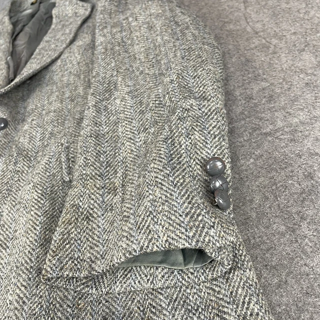 GIACCA VINTAGE HARRIS TWEED da Uomo 40R Grigia Spina di Aringa Country ...