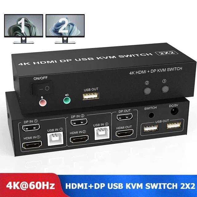 Displayport Kvm Switch 2 Port 4k 60hz Dp Usb Kvm Switcher 2 Pc Share 1 Monitor 49 99