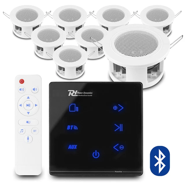 HOME BLUETOOTH CEILING Speaker System with A100B Wall Amplifier and 8x ...
