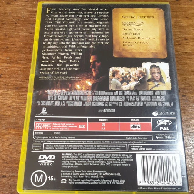 THE VILLAGE DVD R4 FREE POST Joaquin Phoenix William Hurt, Adrien Brody ...